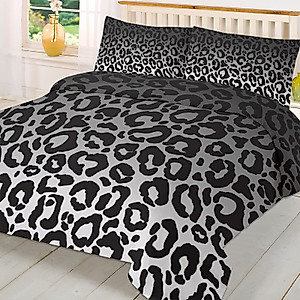 Ombre Leopard Duvet Cover Sets Black Grey Gradual Color Bedding Sets 3 Pcs Soft Comforter Covet Set Including 1 Quilt Cover 2 Pillow Cases, California King Comforter Cover Set with Zipper Closure