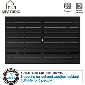 MFSTUDIO 7-Piece Metal Outdoor Patio Dining Furniture Set with 6 Swivel Armrest Chairs and Steel Frame Slat Larger Rectangular Table with 1.57 Umbrella Hole for Poolside, Porch, Backyard