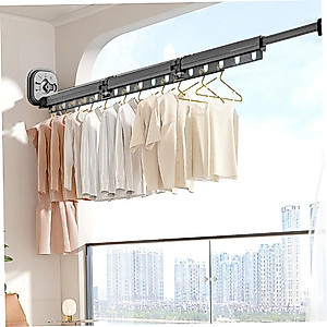 Peosaard Wall Mounted Drying Rack with Suction Cup, Collapsible Drying Rack, Retractable Laundry Clothes Drying Rack with 5 Hooks,3 Fold Aluminum Wall Airer for Balcony, Bathroom