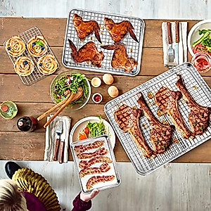 P&P CHEF Baking Sheet and Rack Set, 6 PACK (3 Sheets + 3 Racks), 3 Sizes Stainless Steel Baking Pans Cookie Sheets with Cooling Racks for Cooking & Roasting, Oven & Dishwasher Safe, Healthy & Durable