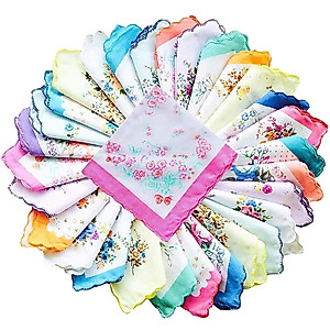 Forlisea 10 Pieces Womens Beautiful Cotton Floral Handkerchief Wendding Party Fabric Hanky