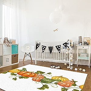 Indoor Area Rugs Thanksgiving Autumn Pumpkin Non-Slip Floor Mats Vegetables Harvest Rectangular Carpet Soft Washable Rugs for Living Room/Bedroom/Hallway Home Decor - 5x8 Feet