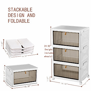 3 Tier Stackable Storage Bins,23QT plastic storage boxes with wheels and lid,closet storage organizer,Suitable for folding storage boxes in offices,dormitories,bedroom, and kitchens(3 -Tiers 69Qt)