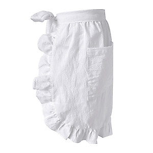 Tosewever Waist Aprons for Women with Pockets, Waitress Costume Apron for Party Cooking Kitchen (Waist Style, White)