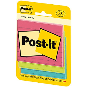 Post-it Notes, 3x3 in, 3 Pads, America's #1 Favorite Sticky Notes, Poptimistic Collection, Bright Colors (Magenta, Pink, Blue, Green), Clean Removal, Recyclable (6301-B)