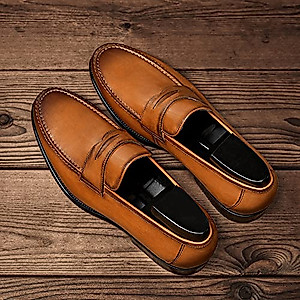 FRASOICUS Mens Dress Shoes Slip-On Shoes Genuine Leather Loafers Shoes for Men Brown