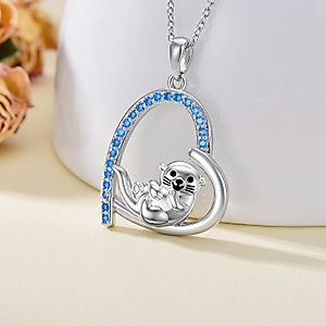 PROESS Otter Necklace Sterling Silver Sea Otter Necklace for Women Otter Lovers Otter Pendant Jewelry Gift