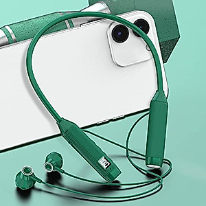 Sports Blue-Tooth Earphones, High-Power Neck-Mounted Earphones with LED Digital Display, Stereo Earbuds Bone-Conduction Earphone with Skin-Friendly Memory Silicone Collar, Super Battery Life (Green)