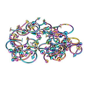 IPINK Spike Bars Labret Lip Ring Stud Body Piercing Stainless Steel Gold Plated 36-50pcs 16g Mixed