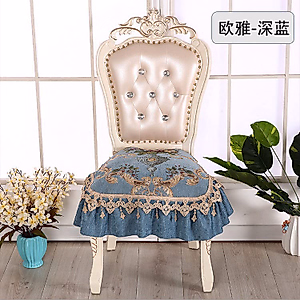 YQ WHJB Seat Cushion European Style Dining Chair Anti-Slip Fabric Cushions Mat Household Buttocks Pad Bandage Washable Seat Cushion with Ties Chair Pad(48 * 50cm, A)