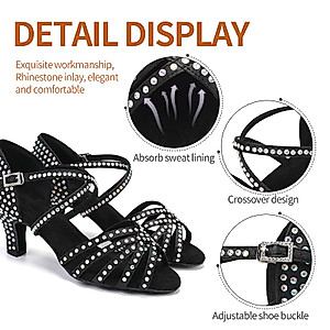 DKZSYIM Women's Satin Latin Dance Shoes Rhinestone Ballroom Salsa Performance Practice Dancing Shoes,AFCT40403-Black-6,US 6