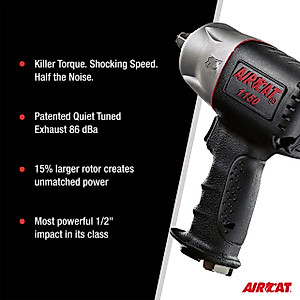 AIRCAT Pneumatic Tools 1150 1/2-Inch Composite Impact Wrench : Compact & Low Weight Power Tool : Impact Tool for Automotive Repairs & Maintenance
