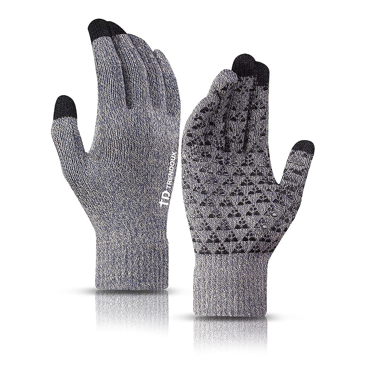 TRENDOUX Winter Gloves, Knit Warm Texting Touch Screen Gloves for Men Women - Anti-Slip - Elastic Cuff - Thermal Soft Lining - Hands Warm in Cold Weather - Light Gray - M