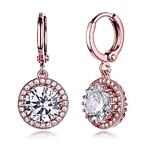 "GULICX Rose Gold Electroplated Vintage Style Hoop Earrings with Zircon Dangle and Leverback for Women"
