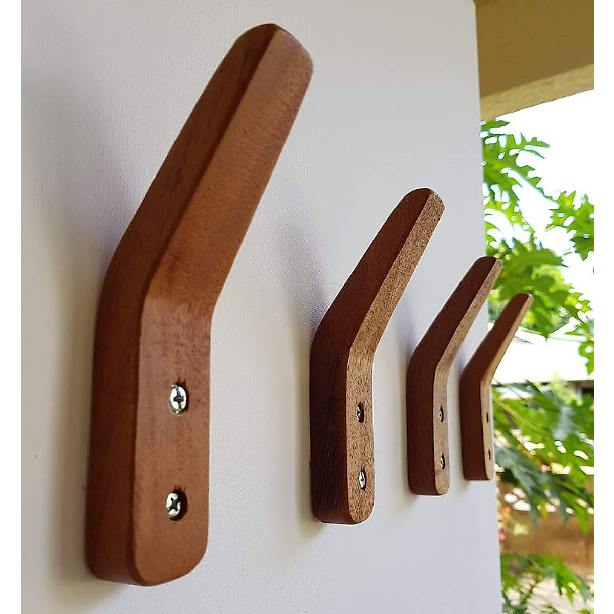 WRIGHTMART Wood Wall Coat Hook, Set of 4, Heavy Duty Hanger, Handmade of Mahogany, for Entryway, Hallway. Bathroom, Kitchen, Home Organizer for Towels, Hats, Cloths (Natural)