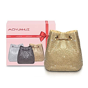 AOYUNHUI Evening Bags Crossbody Bags for Women Shiny Bucket Bag Clutch Purse for Women Girls Shoulder Handbag Rhinestone Purse for Women Wedding Prom Party Club Bling Bling Sparkling-Gold