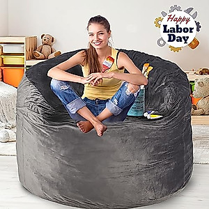 Homguava Bean Bag Chair: 6' Bean Bags with Memory Foam Filled, Large Beanbag Chairs Soft Sofa with Dutch Velet Cover (Grey, 6FT)