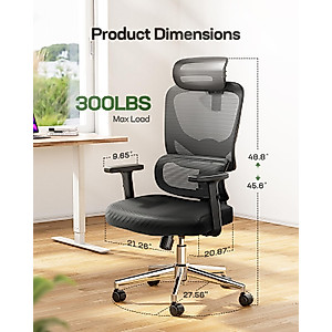 Marsail Ergonomic Office Chair Desk Chair,Gaming Chair with Height Adjustable Lumbar Support,Breathable Mesh Seat Adjustable Swivel Rolling Home Executive, Adjustable Armrest& 90-135°Rocking,Black