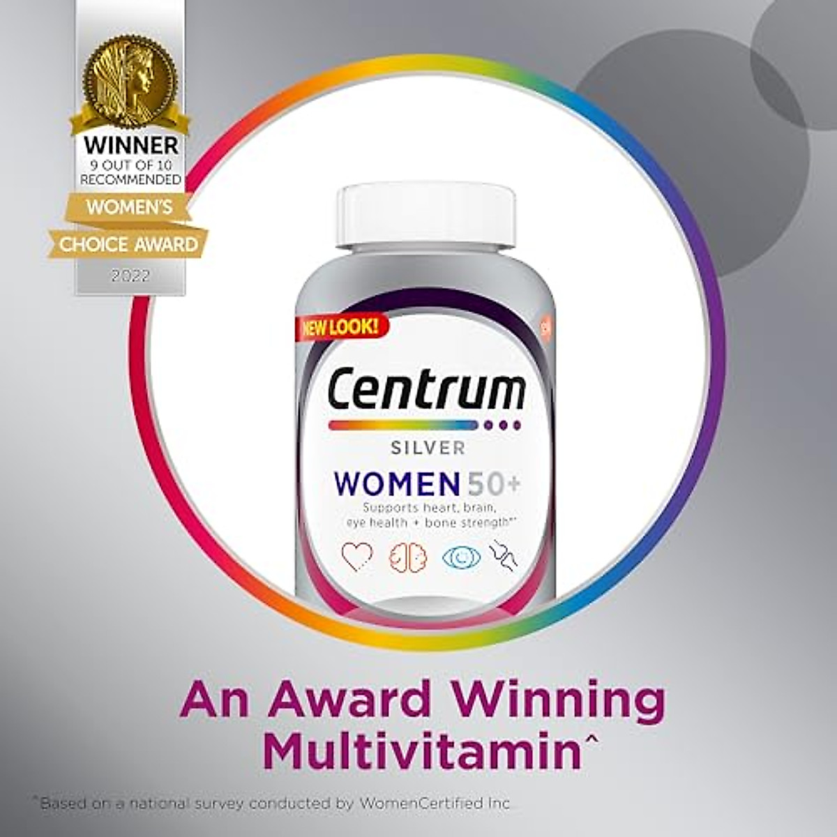 Centrum Silver Women's Multivitamin for Women 50 Plus, Multivitamin/Multimineral Supplement with Vitamin D3, B Vitamins, Non-GMO Ingredients, Supports memory and cognition in older adults - 65 Ct