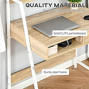 HOMCOM Home Office Desk, Computer Desk for Small Spaces, Writing Table with Drawer and Storage Shelves, Natural