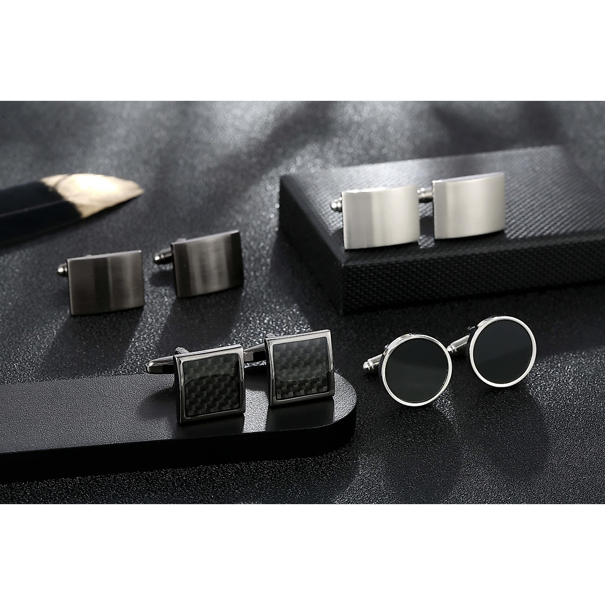 Tomovely 4 Pairs Cufflinks for Men Set Unique Cuff Links Mens Business Groom Gifts A