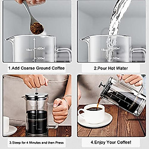Upspirit French Press Coffee Maker, Coffee Presses Glass Double Wall Insulated Hot Cold Brew Coffee Tea Maker, 4 Cup Espresso Pot With 3 Filters, 20 oz/600ml