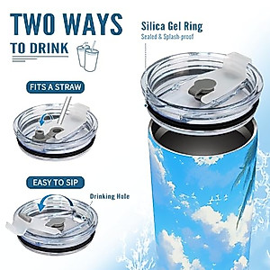 QWEUIOP 20oz Insulated Travel Coffee Mug Grunge Summer Coconut Tree Stainless Steel Tumbler with Lid Double Wall Vacuum Coffee Cup For Hot and Cold Drinks14524