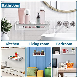 Shower Caddy, 2 Packs Shower Shelf No Drilling, Adhesive Shower Rack Wall Mounted with 4 Hooks, Rustproof Bathroom Shower Storage Organizer