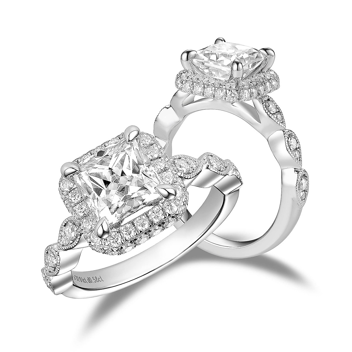 DovEggs 2 carat Center 7x7mm G-H-I Color Princess Astro Cut Moissanite Halo Engagement Ring Sterling Silver with Accents for Women Band Width 2.3mm (5.5)