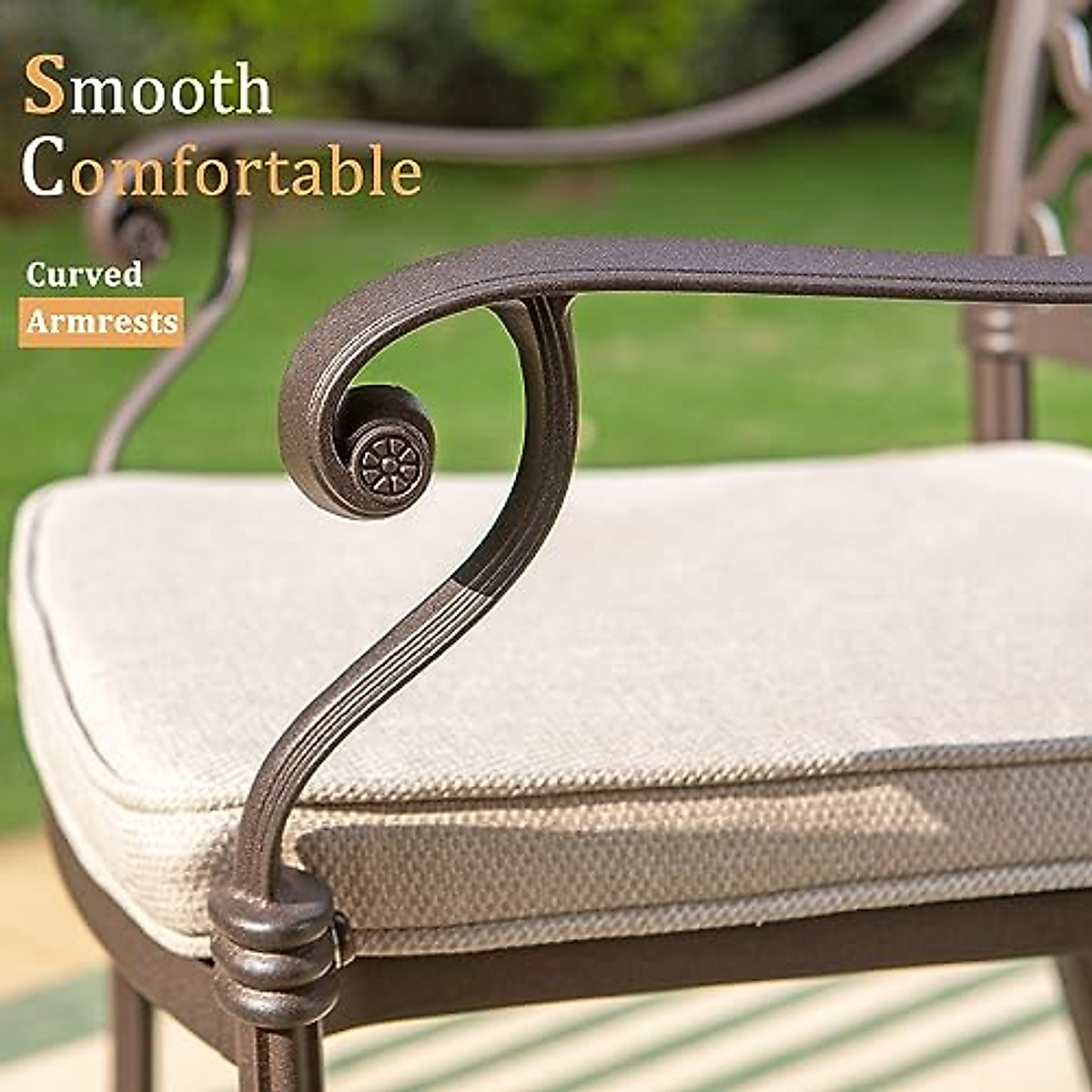 Sophia & William Outdoor Patio Dining Set 5 Pieces Cast Aluminium Bronze with 4 Cushioned Chairs Armchairs and Round Table 1.97" Umbrella Hole, Retro Patio Furniture for Porch Yard Deck Garden Lawn