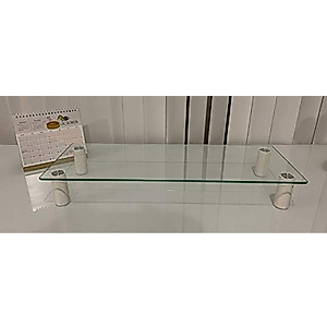 Mount Plus STB101 22.5 Inch Wide Tempered Glass Monitor Riser Desktop Stand Height Adjustable Table Top for Flat Screen LCD LED TV, Laptop, Notebook, Display (1 Pack)