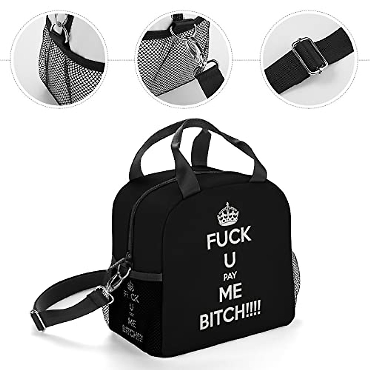 Fuck U Pay ME Bitch Printed Lunch Box Tote Bag with Handles and Shoulder Strap for Men Women Work Picnic