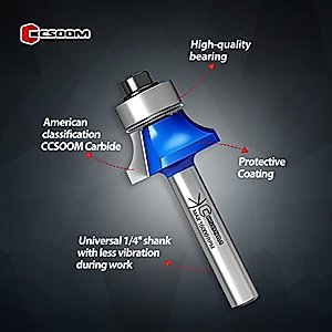 CSOOM Round Over Router Bits 4pcs, 1/4 Inch Shank, Adopt C3 Carbide.Use for Round Edges, Laminate, Particle Board, Plywood Compact Panel, and etc.