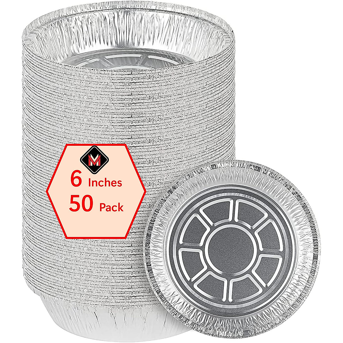 Mr Miracle Pack of 50 Disposable Aluminum Foil Pans –6 Inch Circular Aluminum Pans, Ideal for Baking, Storing, Heating, Serving, BBQ - Round Foil Pans