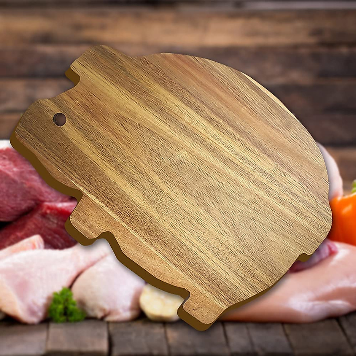 TWIN HOUSE Funny Pig Acacia Wood Cutting Board, Funny Farmhouse Gift, Large Multipurpose Sustainable Acacia Wood Cutting Board for Meat and Vegetable, Cheese