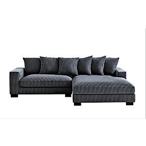 Container Furniture Direct Luxe Oversized Two-Piece Sectional Couches for Living Room, 102.4-Inch L Shaped Sofa with Chaise, Upholstered with Corduroy Fabric, Grey - Right Facing