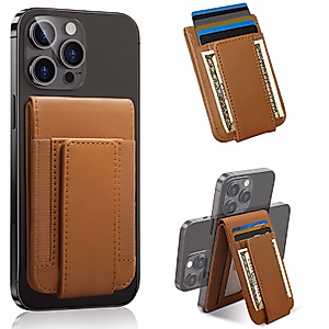 LDSXAY for MagSafe Wallet, Magnetic Phone Wallet with Adjustable Stand & Money Clip, Detachable Magnetic Wallet for iPhone 16/15/14/13/12 Pro Max Plus, 10+ Cards Holder, Vegan Leather, Brown