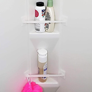 COOLHOOD Bathroom Corner Storage Bar Stick On Shower Shelf Holder Expandable RVs Shower Organizers Rack Corner Wall Shelve Fence Stick On Bathroom Shelf Bathroom Shelves Holder Adjustable Fixing Rod