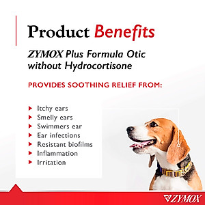 Zymox Advanced Formula Otic Plus Enzymatic Ear Solution for Dogs and Cats Without Hydrocortisone, 1.25oz