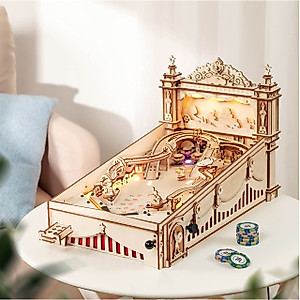Rowood Wooden Puzzles 3D Pinball Machine Mechanical Model Wooden 3D Puzzles for Adults DIY Pinball Game Wooden Puzzle-Model Building Kits Christmas Birthday Gifts for Adult and 14+ Teens