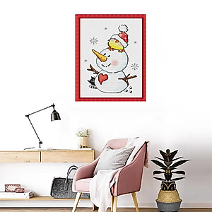 Christmas Snowman Stamped Cross Stitch Kits for Adults, Christmas Counted Pattern Needlepoint Kits Crafts Dimensions Cross-Stitch Stamped Kits Embroidery Kits Arts Craft Kits for Wall Art Gift