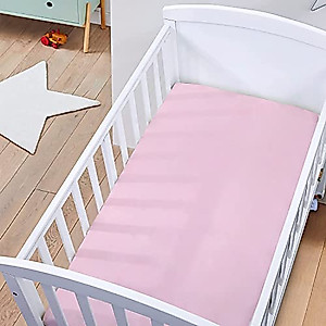 Pack N Play Sheets, 2 Pack Mini Crib Sheets Fits Standard Size 38" X 26" Playard Mattress, Soft and Stretchy, Playard Fitted Sheet, Pink Floral & Solid Pink