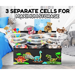 RUTIFUN Extra Large Toy Basket, Collapsible Toy Storage Organizer, Large Toy Chest Basket with Lid, Dinosaur Toy Storage Bin for Boys Girls, Toy Bins for Kids, Toy Box for Toddlers Living Room, Black