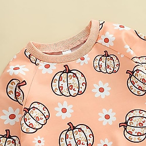 mdnhsb Toddler Baby Girl Clothes Flower Pumpkin Print Sweatshirts Elastic Waist Long Pants Sets Halloween Outfits (A-Orange, 12-18 Months)