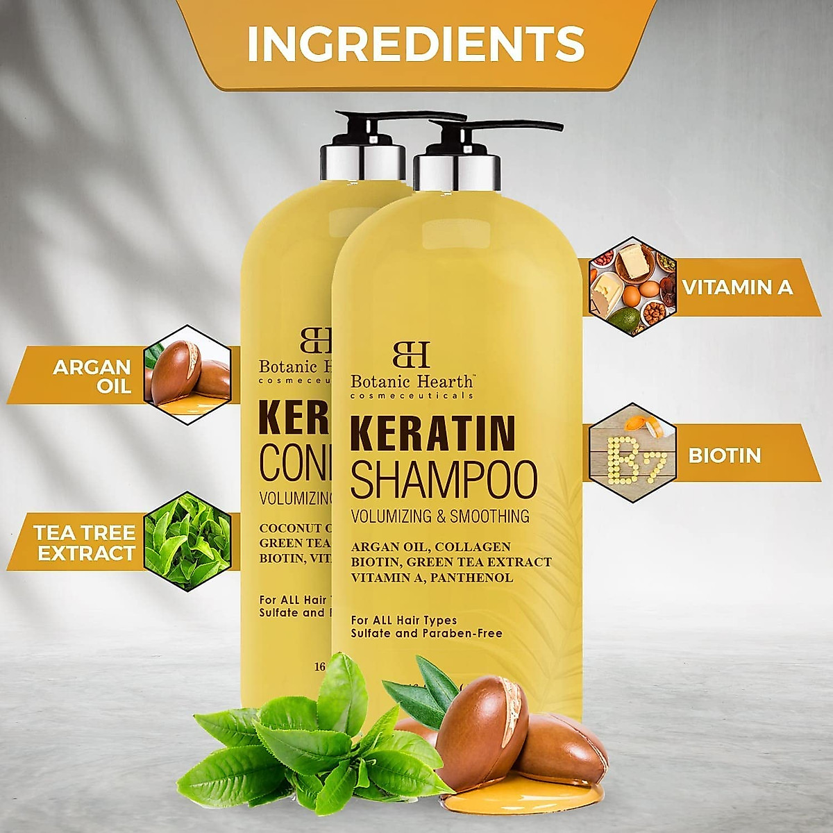 Botanic Hearth Keratin Thickening Spray (8 fl oz) and Keratin Shampoo & Conditioner Set (16 fl oz each) Bundle