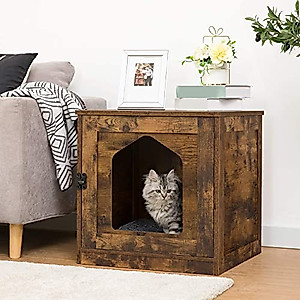 HOOBRO Cat Litter Box Enclosure, Hidden Litter Box Furniture, Enclosed Cat House Side Table, Cat Washroom with Door, Enlarged Cat Litter Cabinet for Fat Orange Cat, Nightstand, Rustic Brown BF01MW01