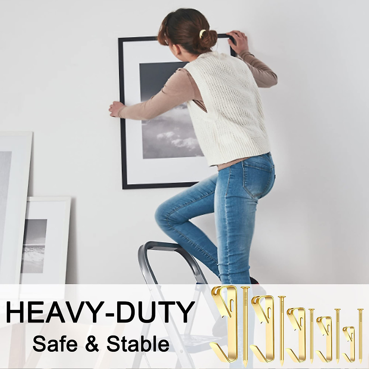 Picture Hanging Kit, 136 Pcs 5 Sizes Picture Hangers Hook Kit Including 10/20/30/50/100 LB, Heavy Duty Hangers Hardware kit with Nails for Picture Frame, Canvas, Mirror Hanging Decoration