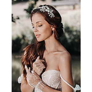 SWEETV Handmade Pearl Wedding Headbands for Women Silver Rhinestone Hair Band Bridal Headpieces for Bride Hair Jewelry Accessories