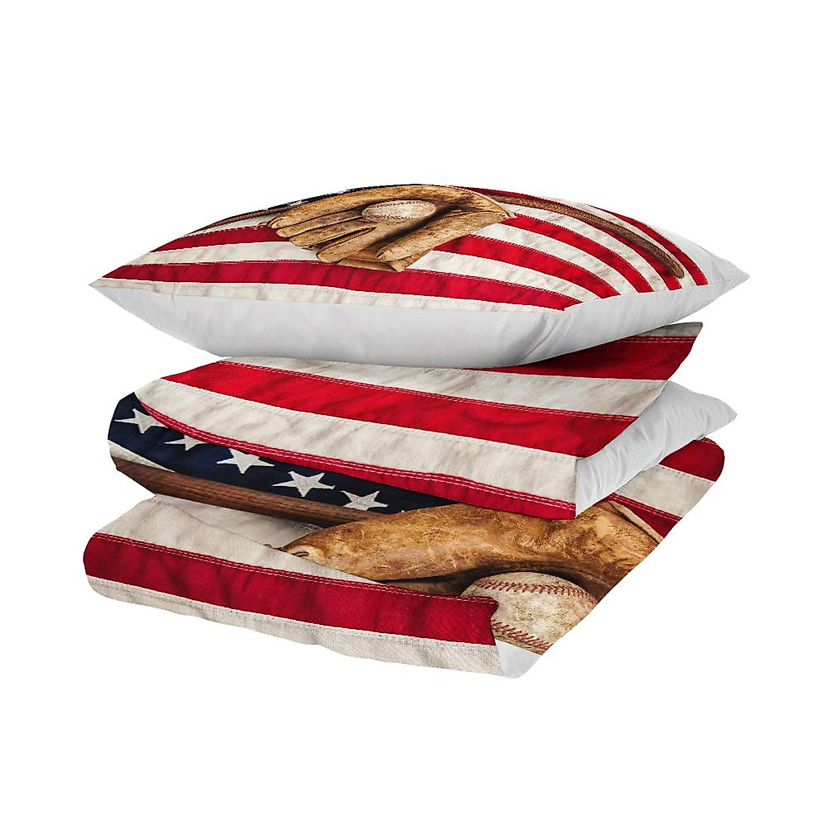 SHINICHISTAR American Flag Baseball Comforter Set Twin Size for Teen Boys Gift Sport Bedding