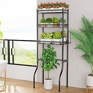 LEHOM Bathroom Organizer Over The Toilet Storage, 3-Tier Bathroom Shelves Over Toilet Shelf Above Toilet Storage Rack Freestanding Bathroom Space Saver with Adjustable Shelves and Baskets, Black